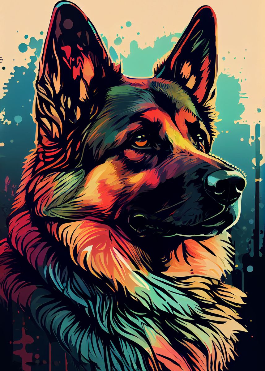 'German Shepherd Colorful' Poster, picture, metal print, paint by ...