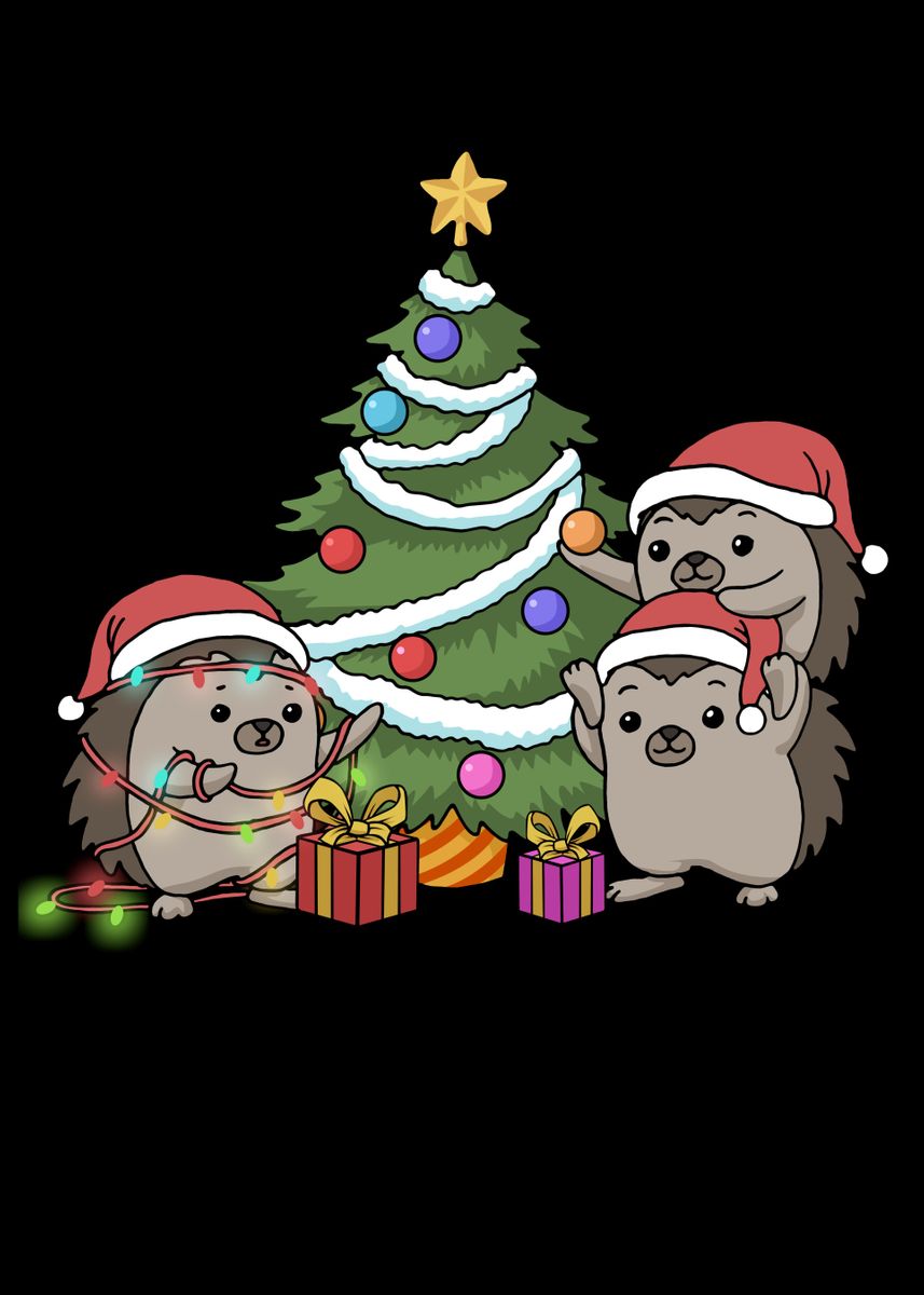 'Christmas Tree Hedgehog' Poster, picture, metal print, paint by ...