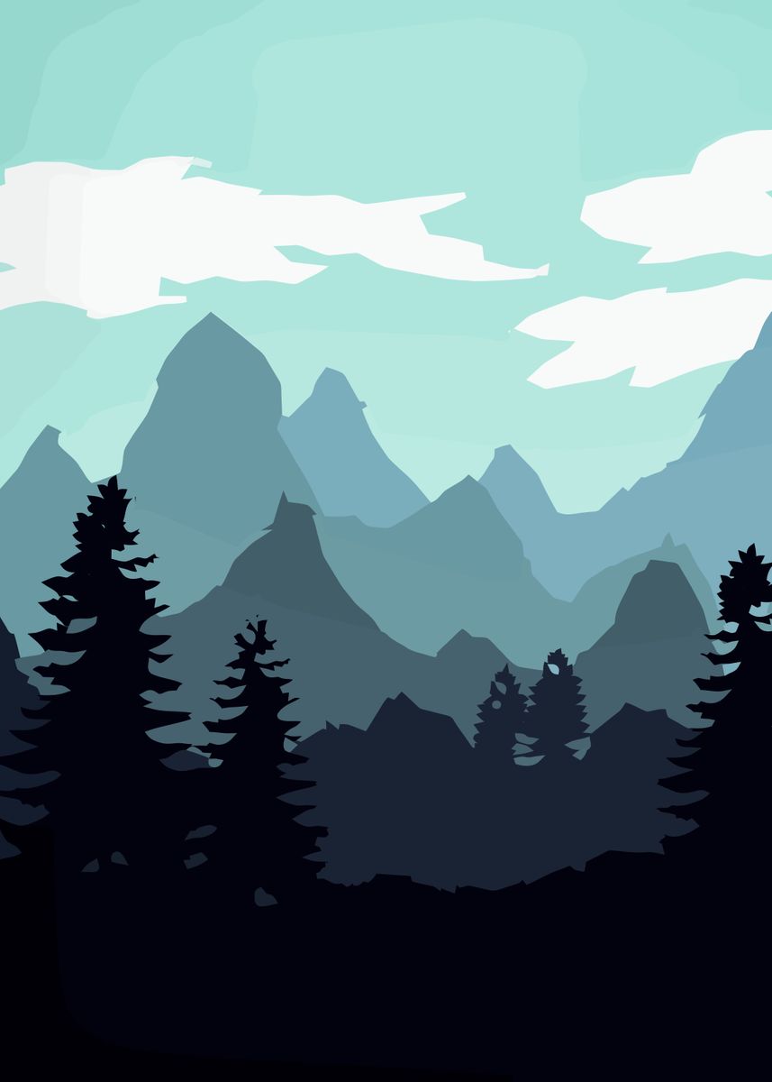 'green mountains 2' Poster, picture, metal print, paint by crbn design ...