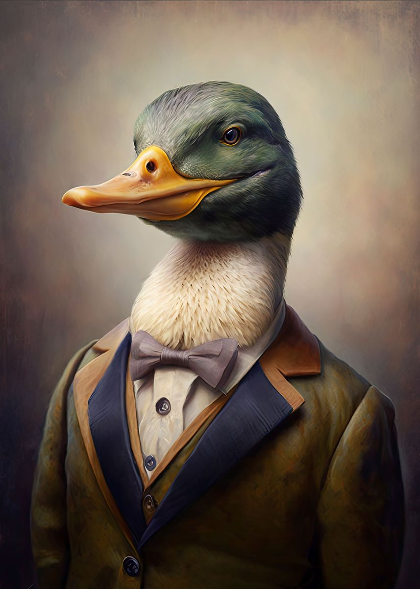 'Duck In a Suit' Poster, picture, metal print, paint by KyzArt | Displate