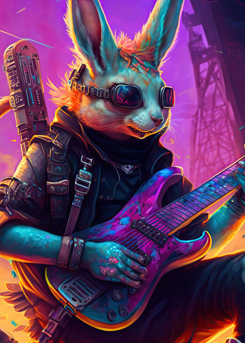 'Rabbit Guitar Animal' Poster, picture, metal print, paint by Siobhan ...