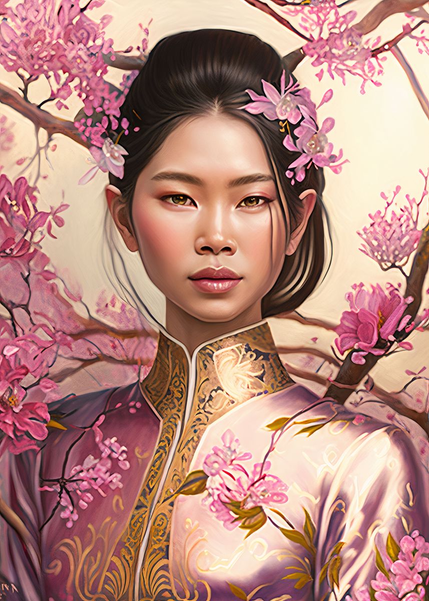 'Geisha with flowers' Poster, picture, metal print, paint by Graphic ...