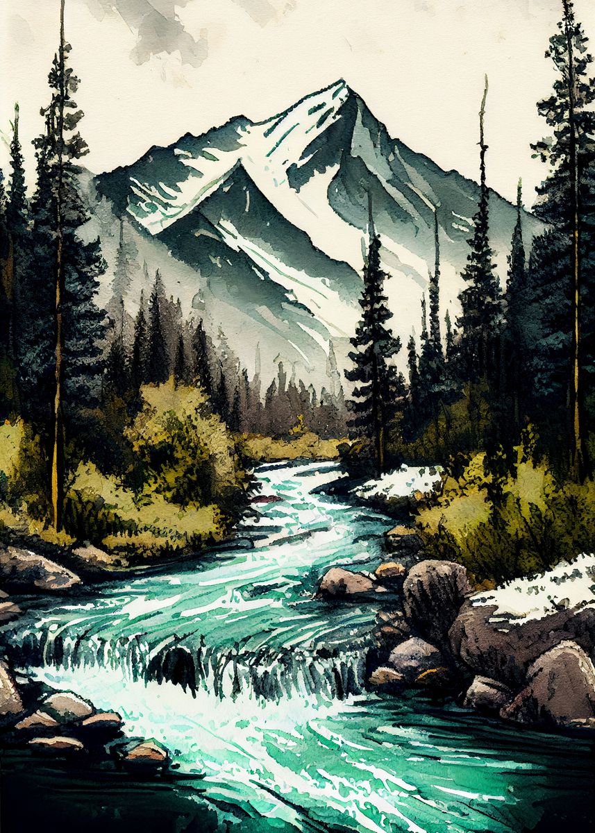 'Mountain Meander' Poster, picture, metal print, paint by Polymath ...