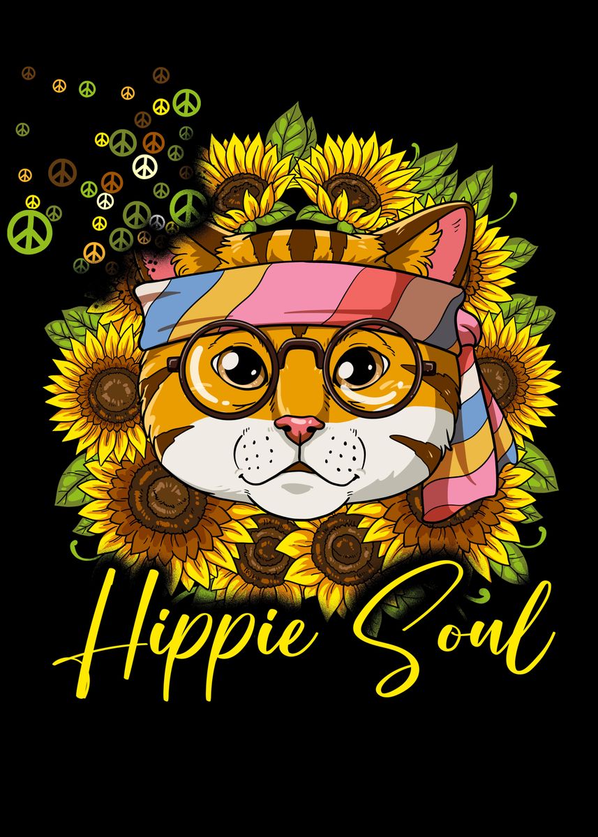 'Hippie Soul Cat' Poster, picture, metal print, paint by PxL | Displate