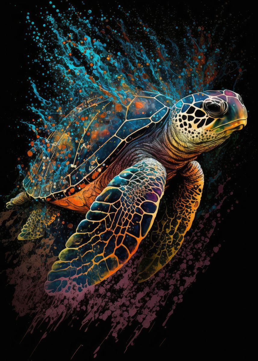 'Paintsplash Sea Turtle' Poster, picture, metal print, paint by Josh ...