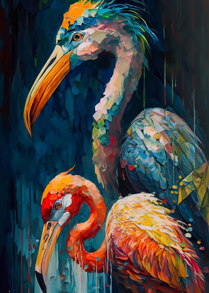 'Colored Flamingo Duo' Poster, picture, metal print, paint by ...