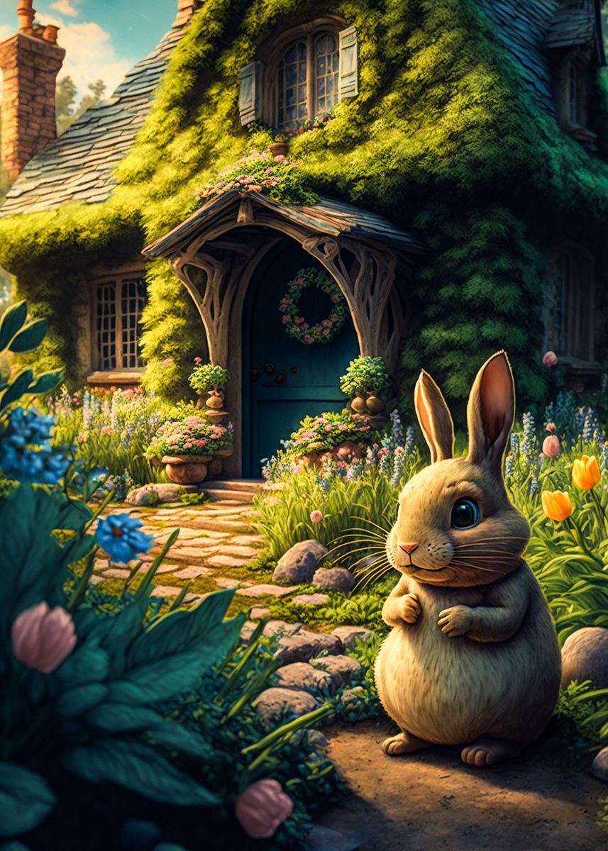 'Rabbit cute ' Poster, picture, metal print, paint by Bibi Kenny | Displate