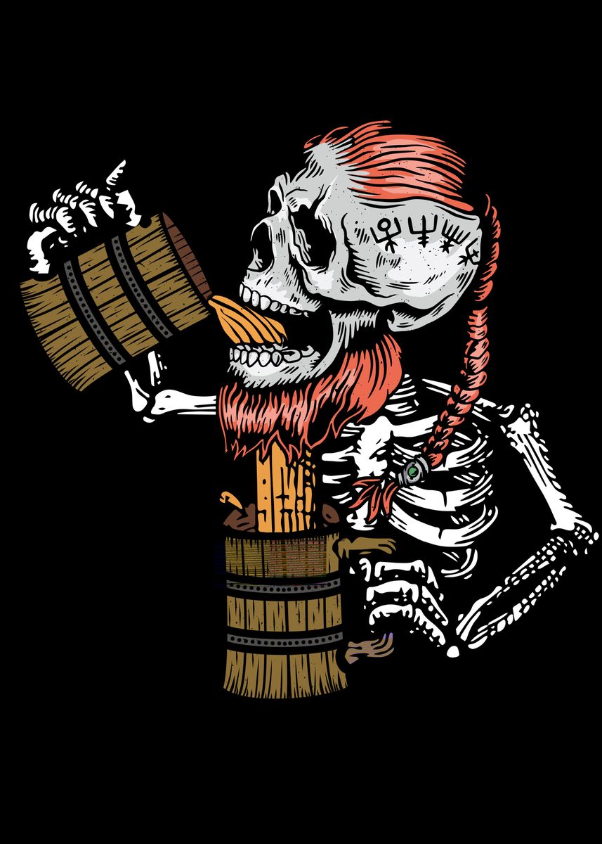 'Drunk Viking Skeleton Beer' Poster, picture, metal print, paint by ...