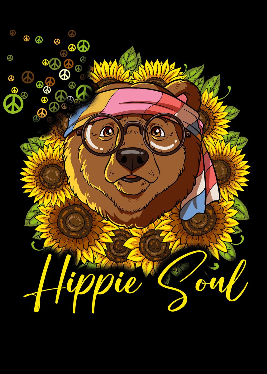 'Hippie Soul Bear' Poster, picture, metal print, paint by PxL | Displate