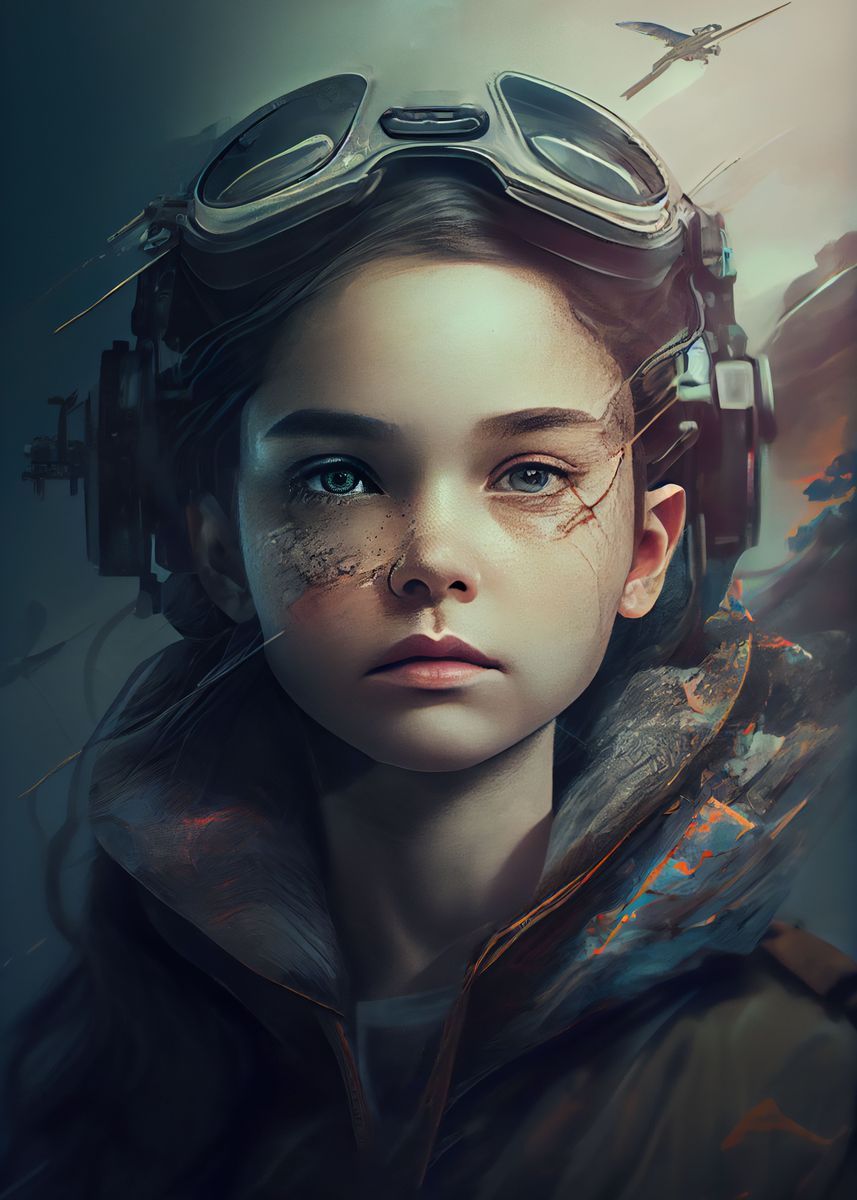'Kid pilot post apocalypse' Poster, picture, metal print, paint by ...