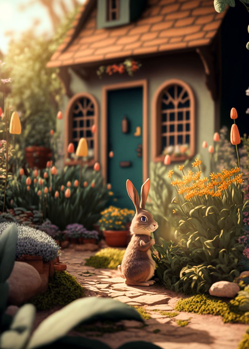 'Rabbit cute ' Poster, picture, metal print, paint by Bibi Kenny | Displate