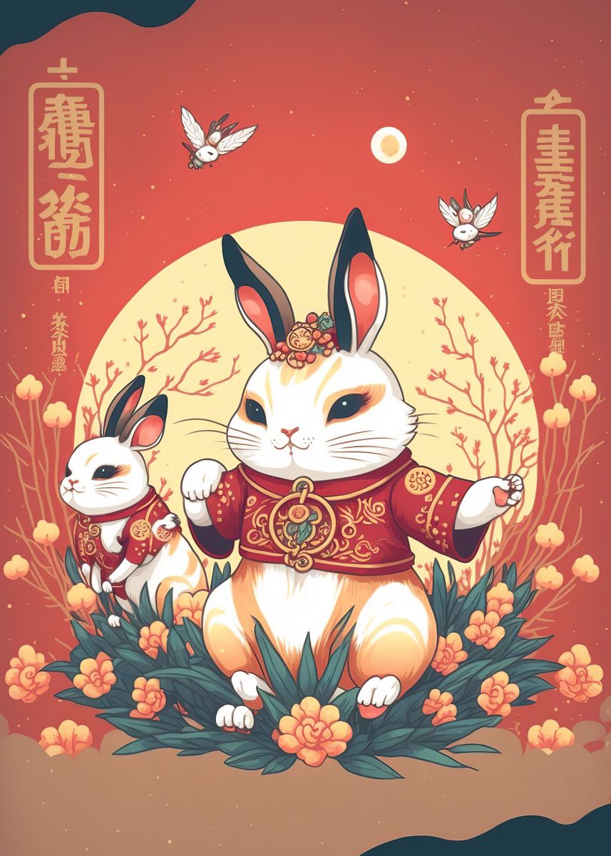 'Rabbit Japan Cute ' Poster, picture, metal print, paint by Desiree ...
