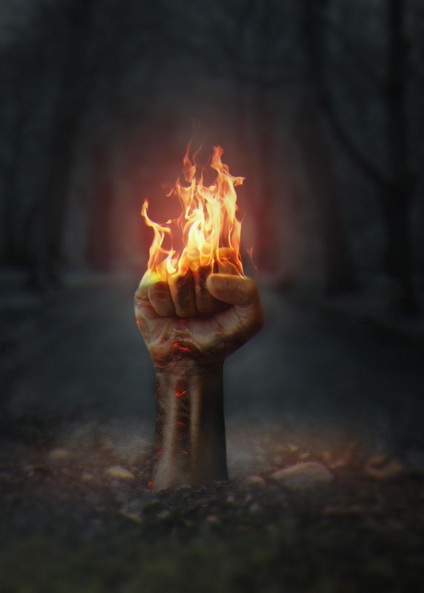 'Fist in Flames' Poster, picture, metal print, paint by Sam Brady ...