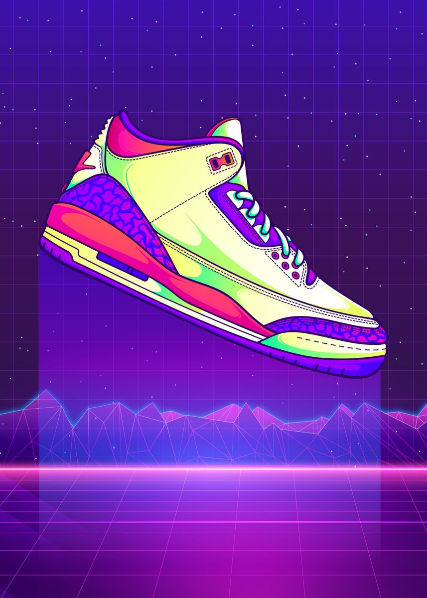 '3s Neon Shoe' Poster, picture, metal print, paint by Mikhaila Poster ...