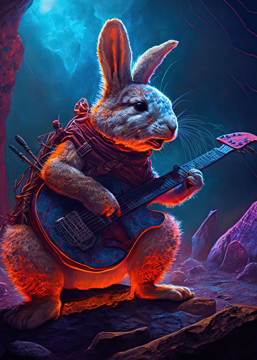 'Rabbit Guitar Animal' Poster, picture, metal print, paint by Siobhan ...