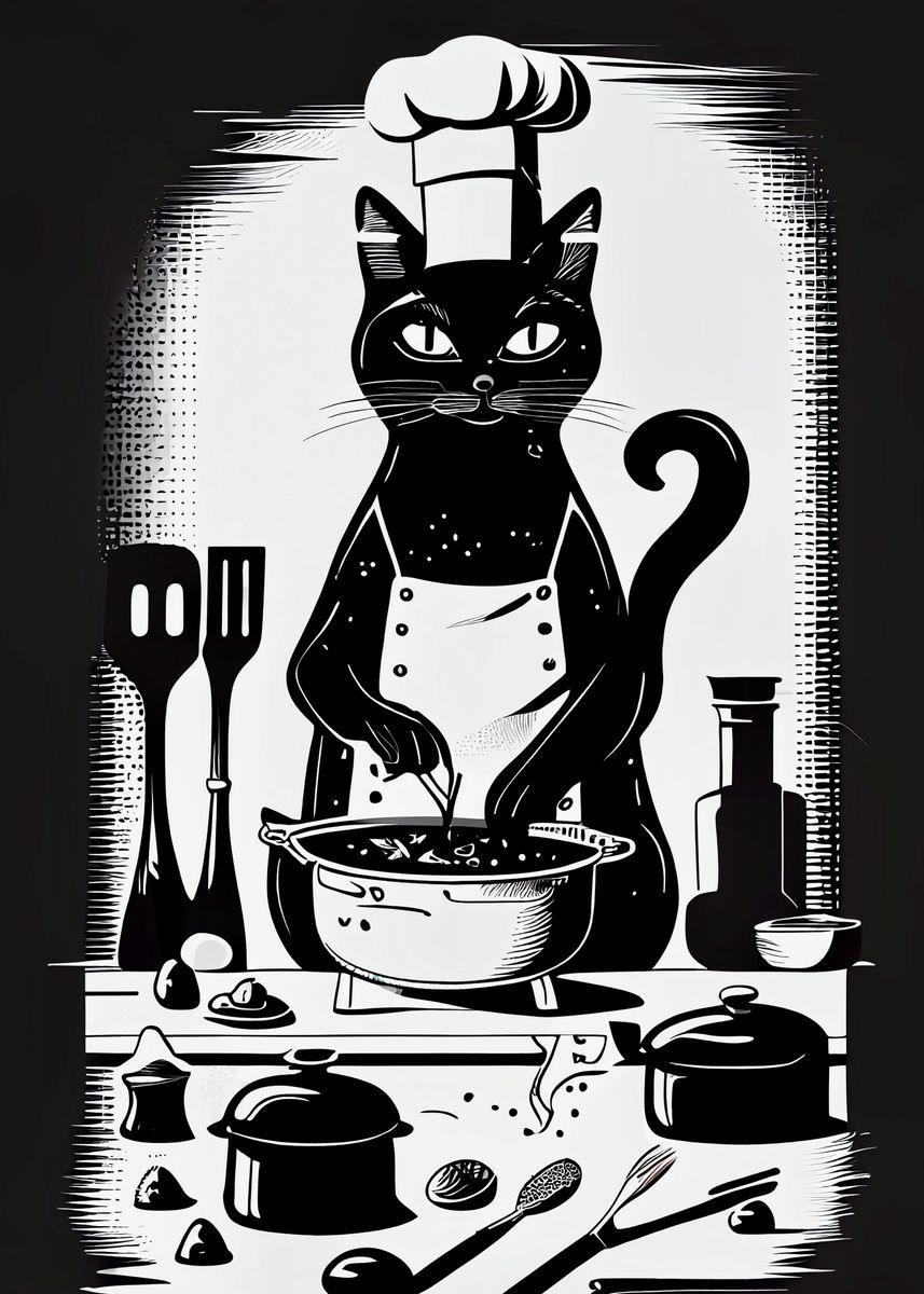 'Cooking Cat' Poster, picture, metal print, paint by Panther Blades ...
