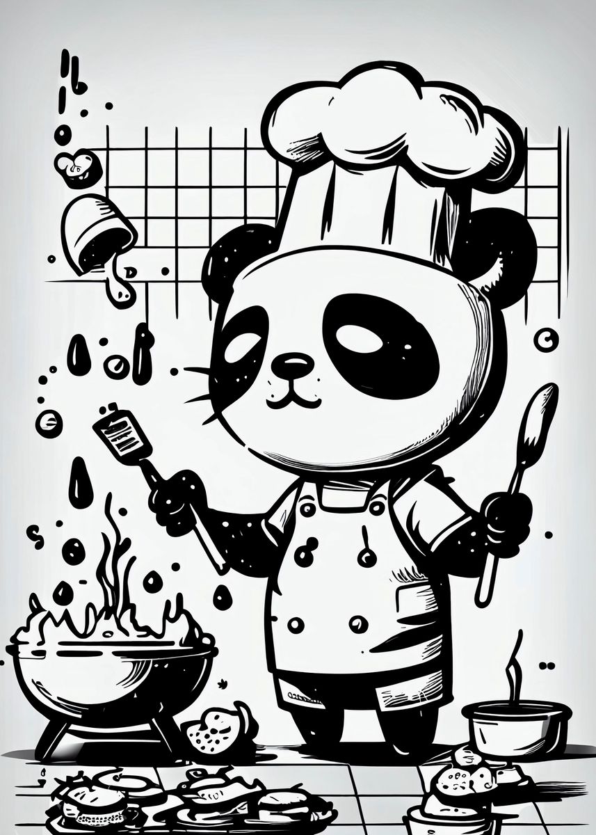 'Cooking Panda' Poster, picture, metal print, paint by Panther Blades ...