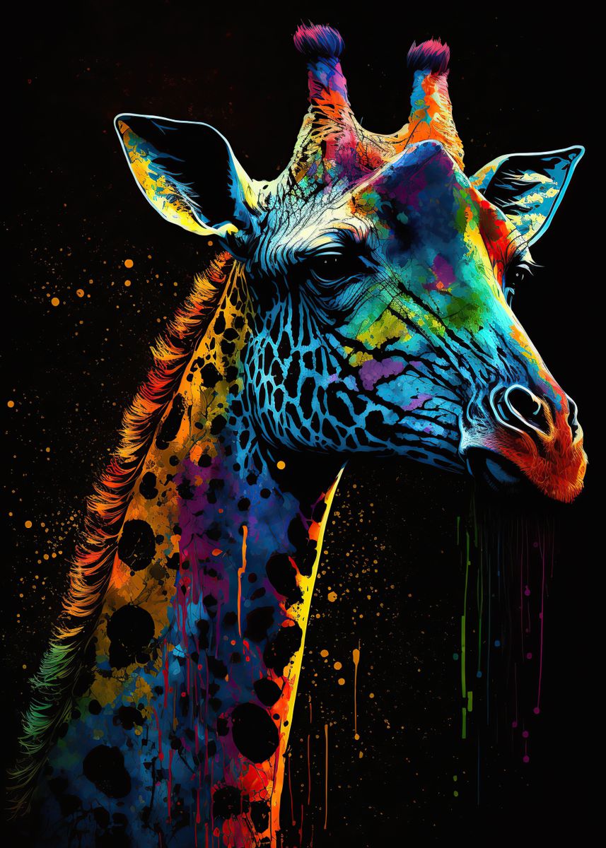 'Giraffes Colorfull Animal' Poster, picture, metal print, paint by ...
