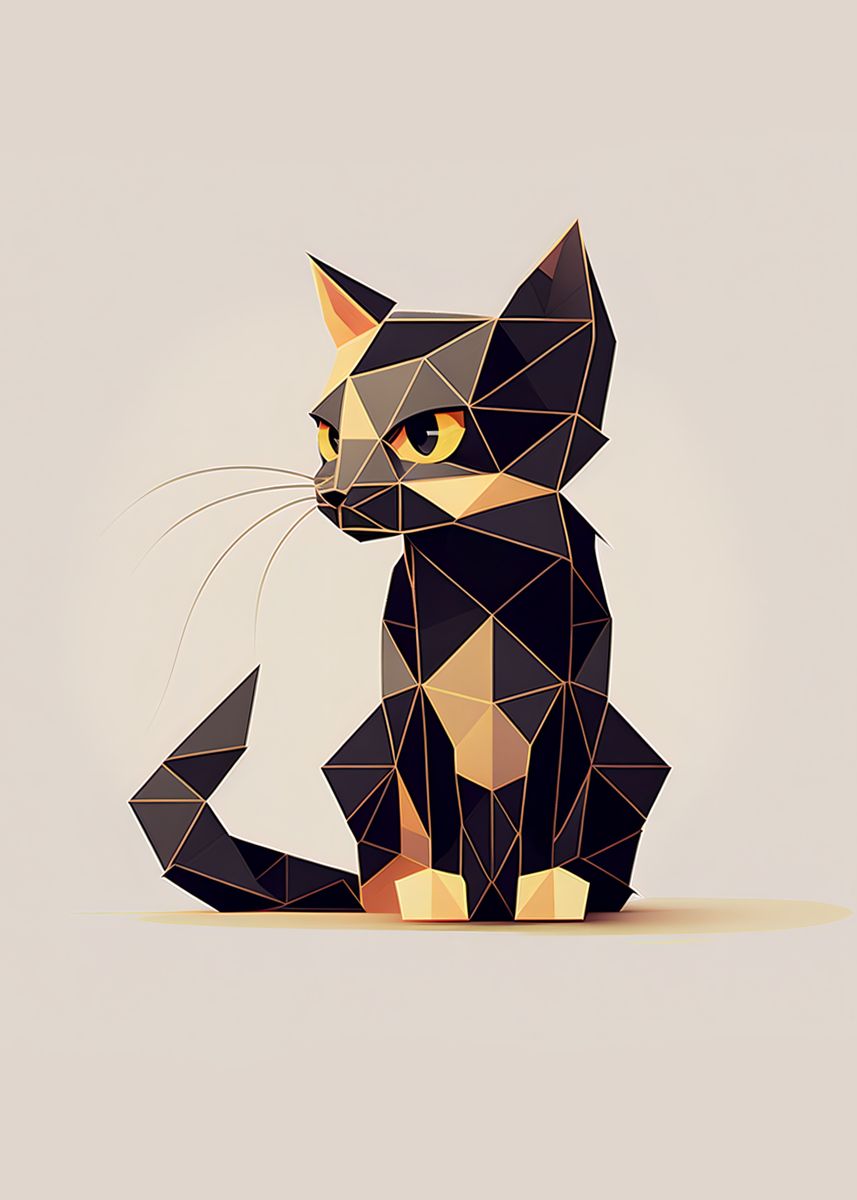 'Geometric Kitty ' Poster, picture, metal print, paint by Psycho ...