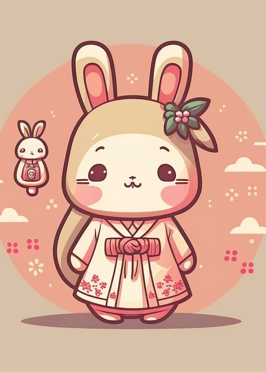 'Rabbit Japan Cute ' Poster, picture, metal print, paint by Desiree ...