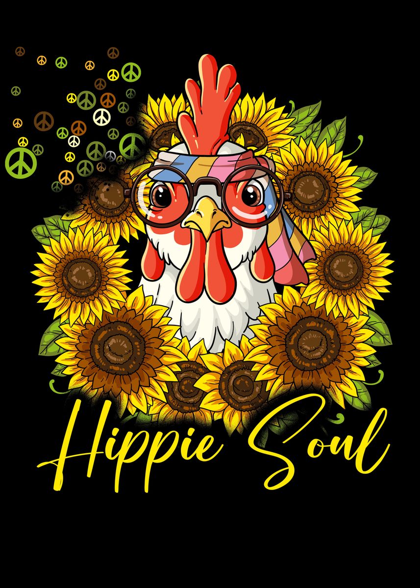 'Hippie Soul Chicken' Poster, picture, metal print, paint by PxL | Displate
