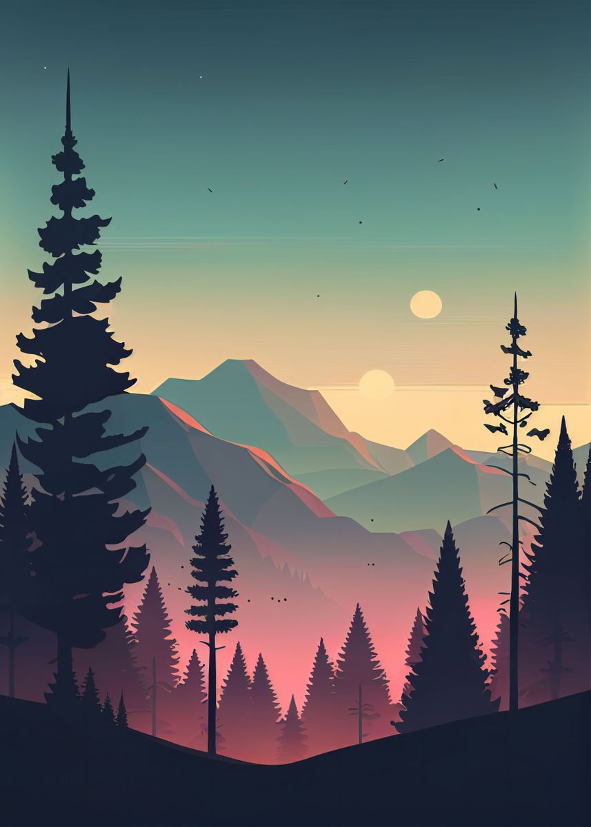 'Landscape Flat Design' Poster, picture, metal print, paint by Digital ...