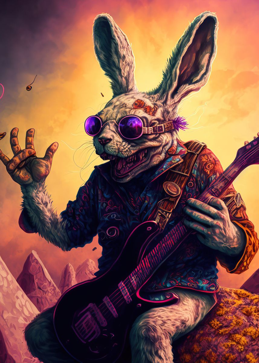 'Rabbit Guitar Animal' Poster, picture, metal print, paint by Siobhan ...