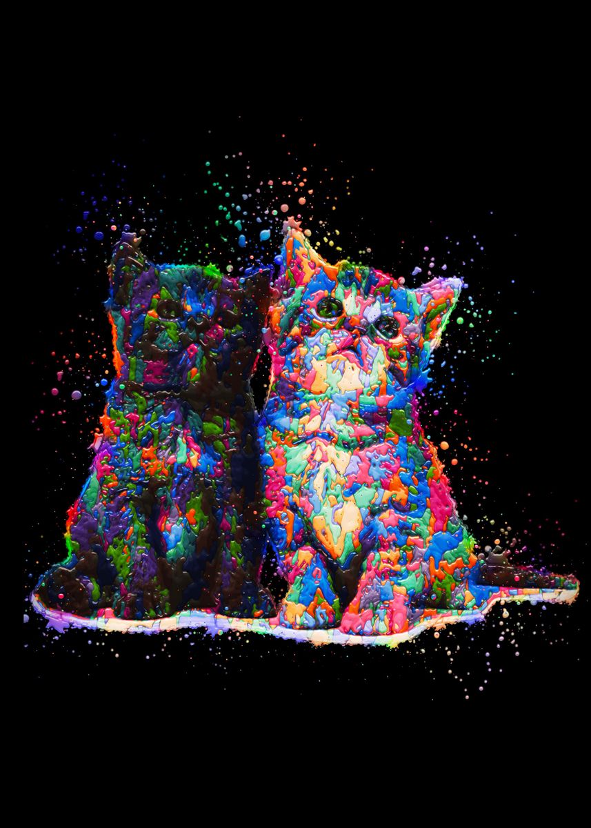 'Duo Cat Gemoy Painting' Poster, picture, metal print, paint by Savinda ...