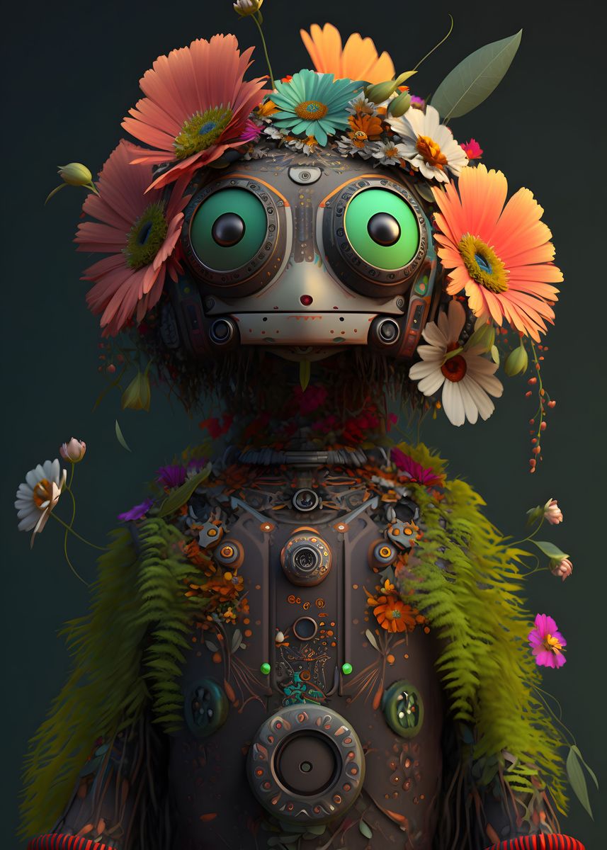 'Hippie Robot' Poster, picture, metal print, paint by David Godbehere ...