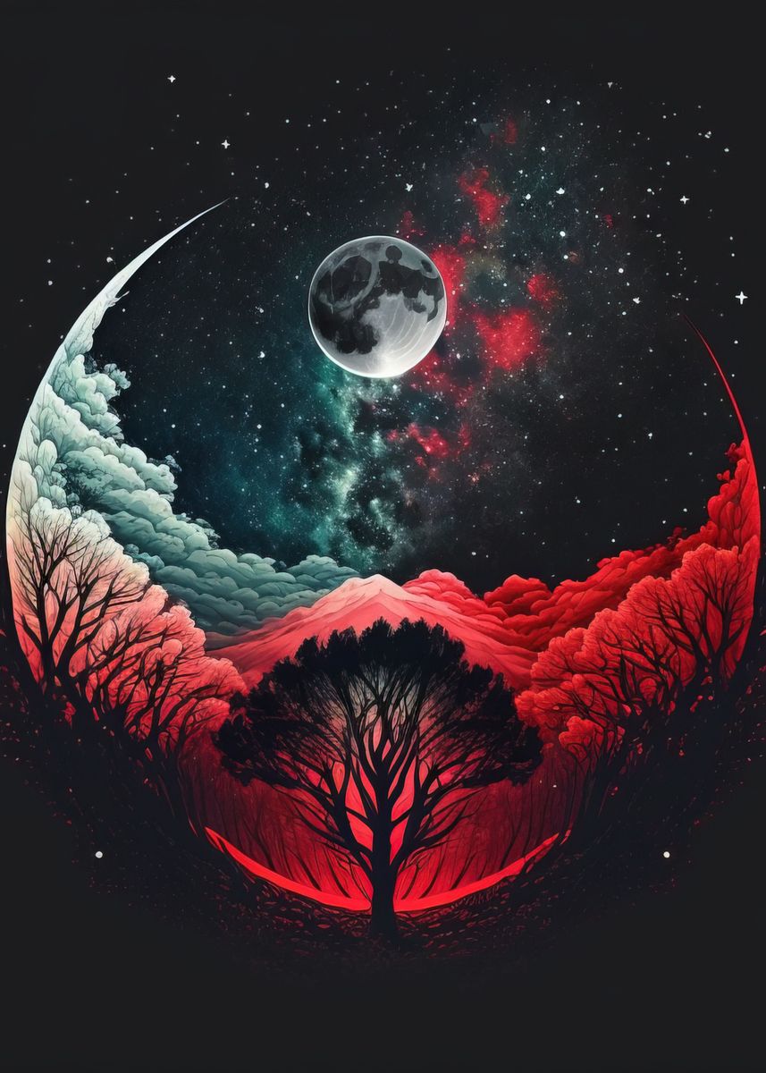'Fantasy Enchanted Moon' Poster, picture, metal print, paint by Ali Ch ...