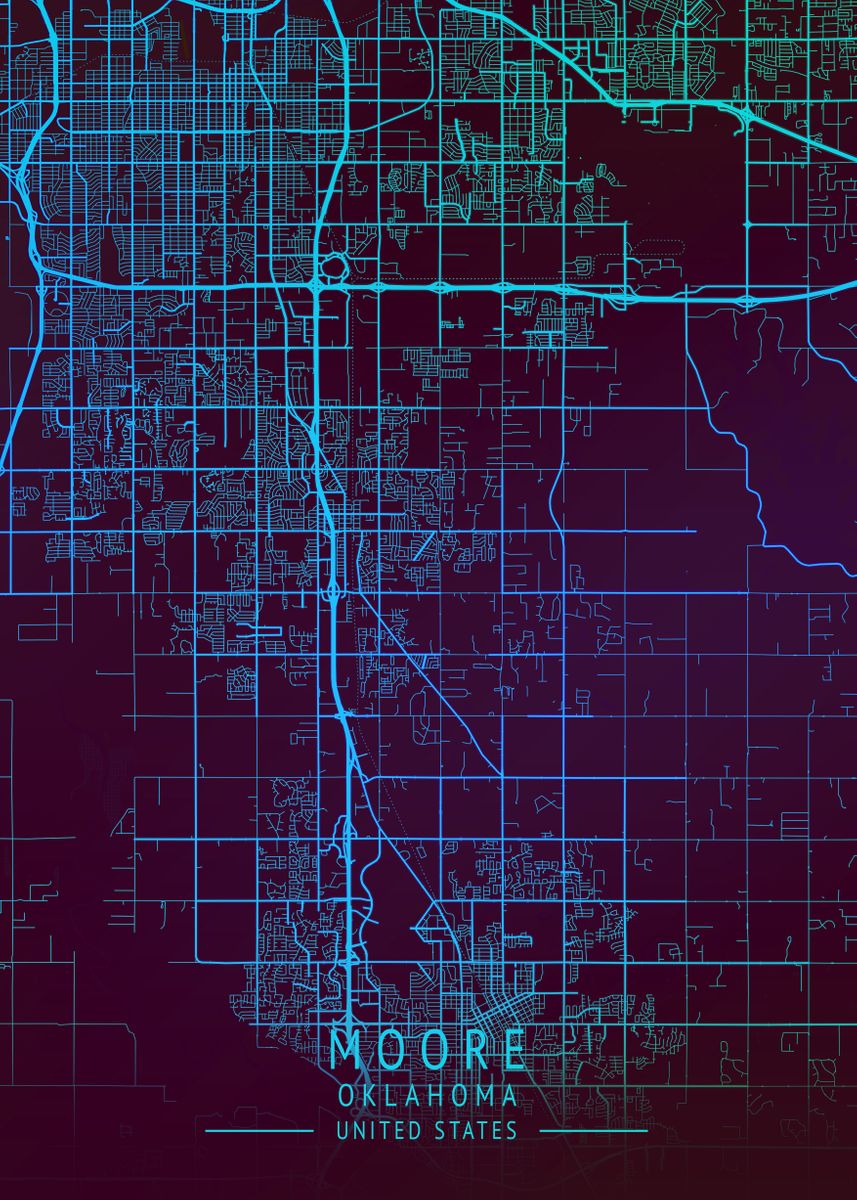 'Moore USA City Map' Poster, picture, metal print, paint by Gigi Bgm ...