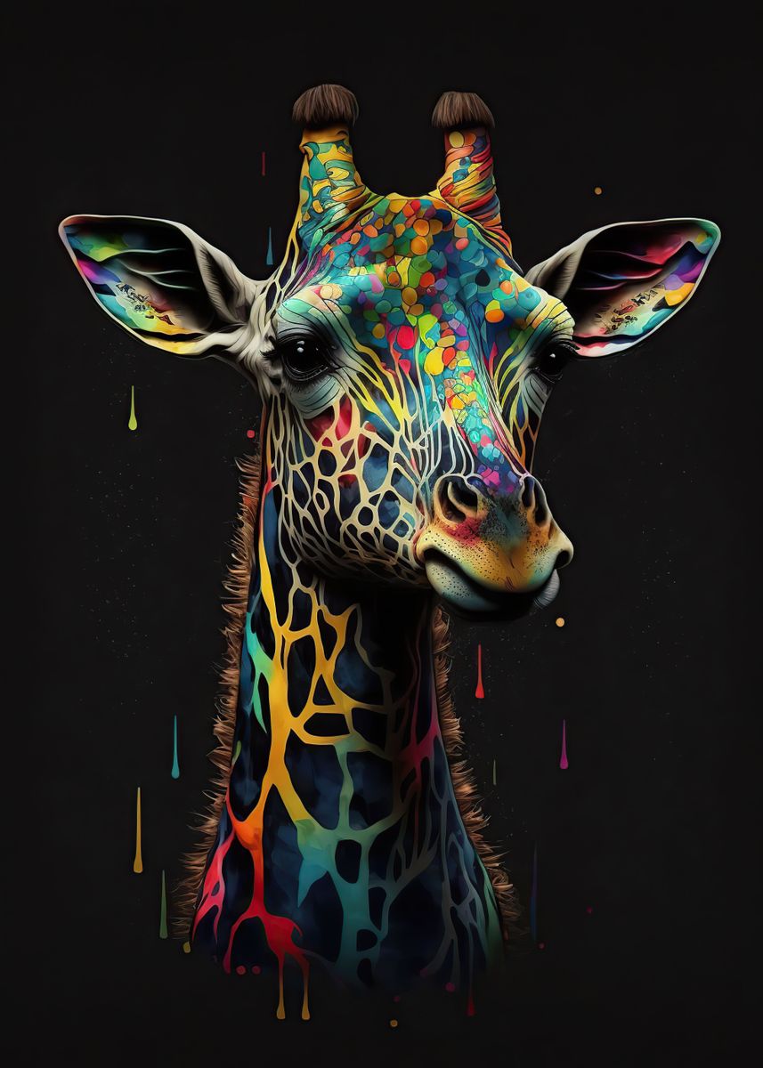 'Giraffes Colorfull Animal' Poster, picture, metal print, paint by ...