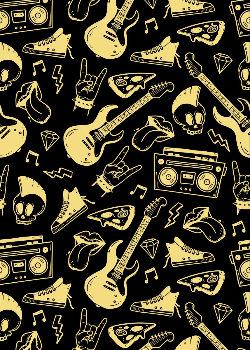 'Music Instruments Pattern' Poster, picture, metal print, paint by ...