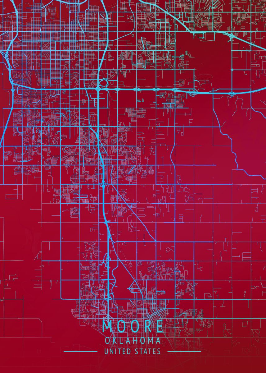 'Moore USA City Map' Poster, picture, metal print, paint by Gigi Bgm ...