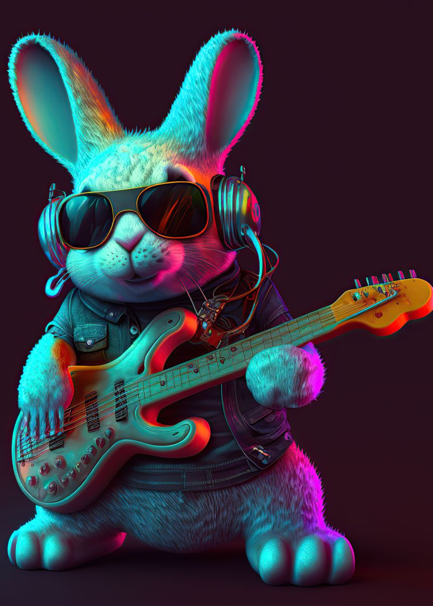 'Rabbit Guitar Animal' Poster, picture, metal print, paint by Siobhan ...