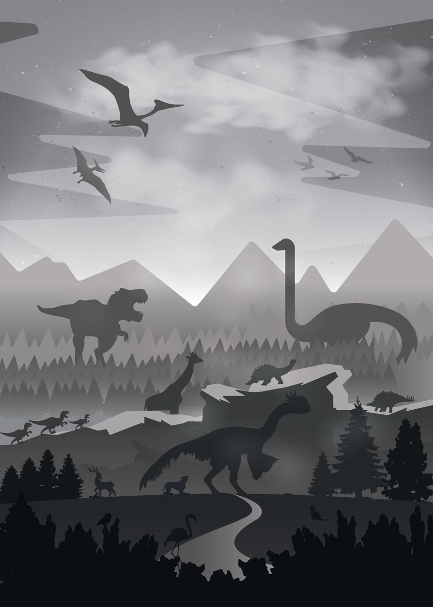 'Dinosaurs Landscape' Poster, picture, metal print, paint by Fateh ...