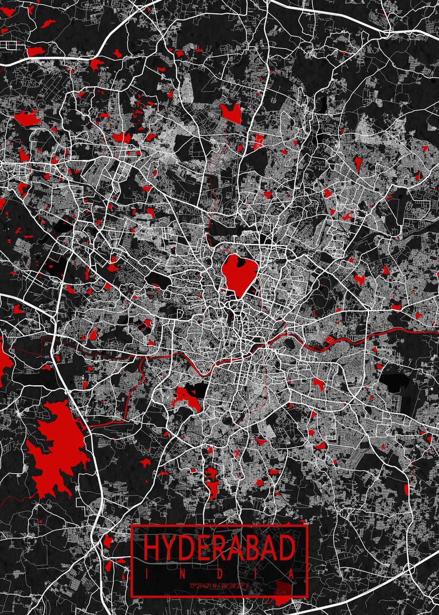 'Hyderabad Map Oriental' Poster, picture, metal print, paint by deMAP ...