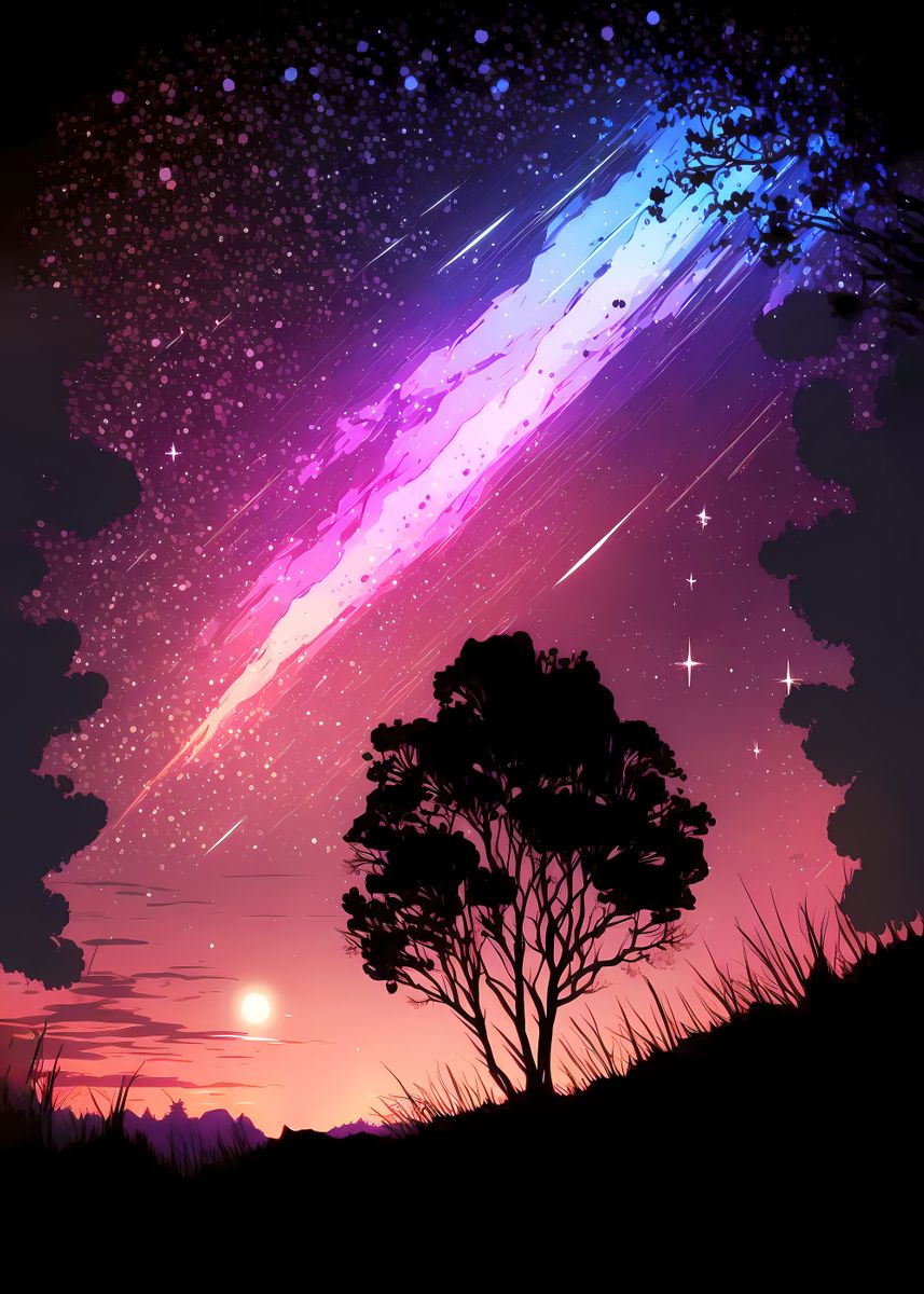 'Starry Twilight Landscape' Poster, picture, metal print, paint by ...