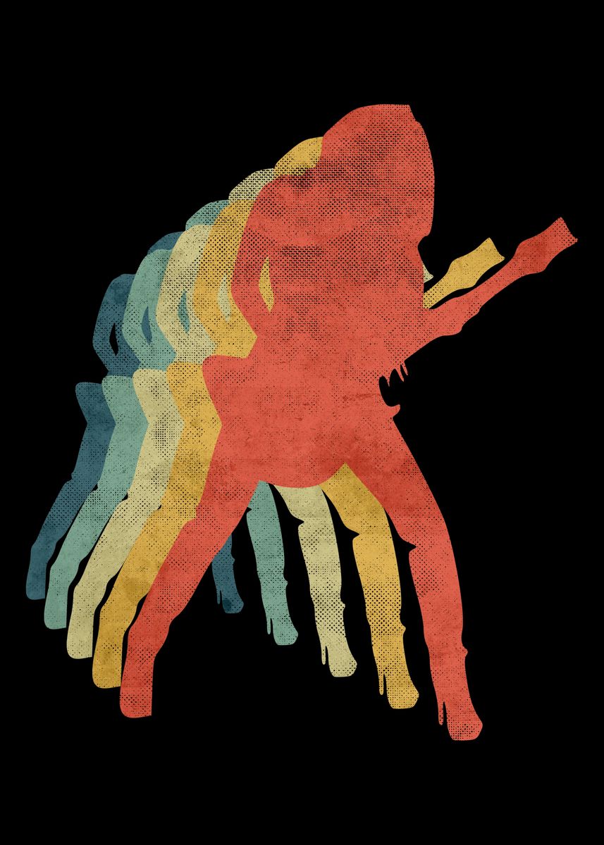'Guitar Rock Girl Retro' Poster, picture, metal print, paint by El ...
