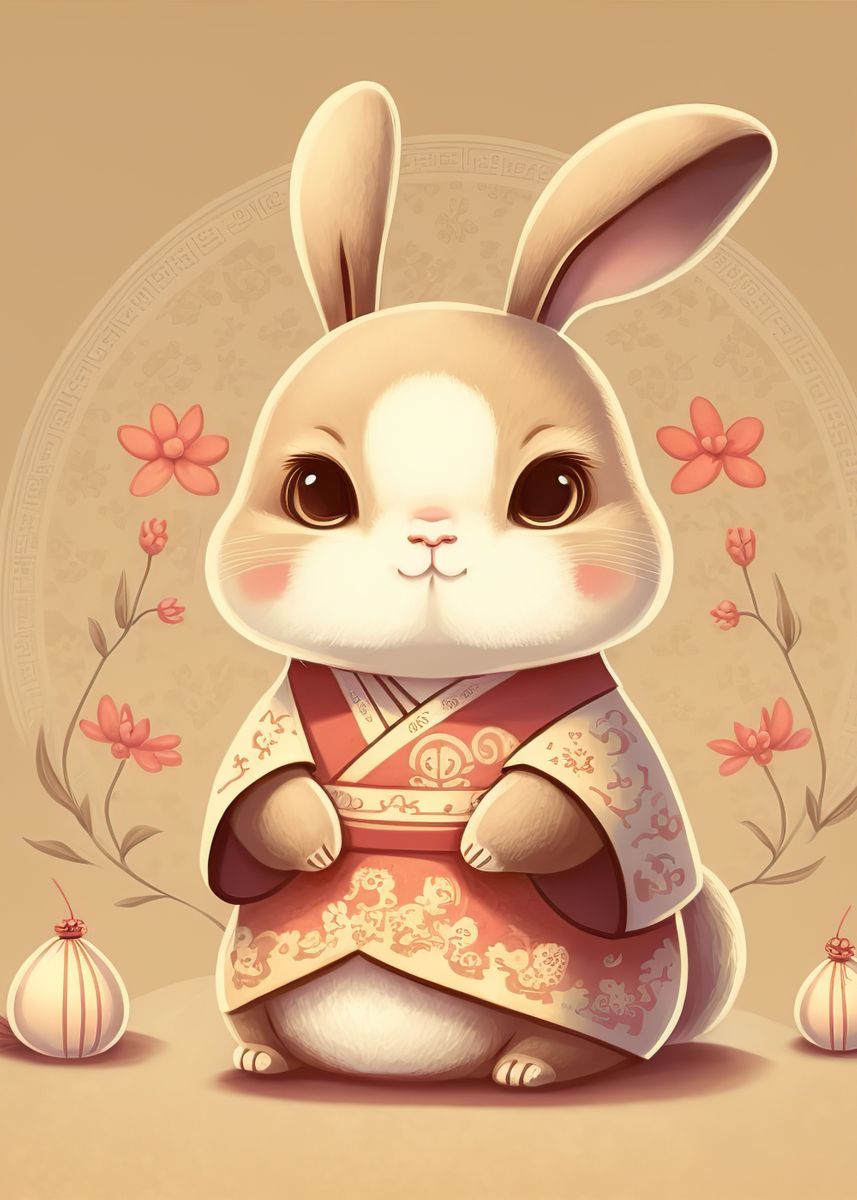 'Rabbit Japan Cute ' Poster, picture, metal print, paint by Desiree ...