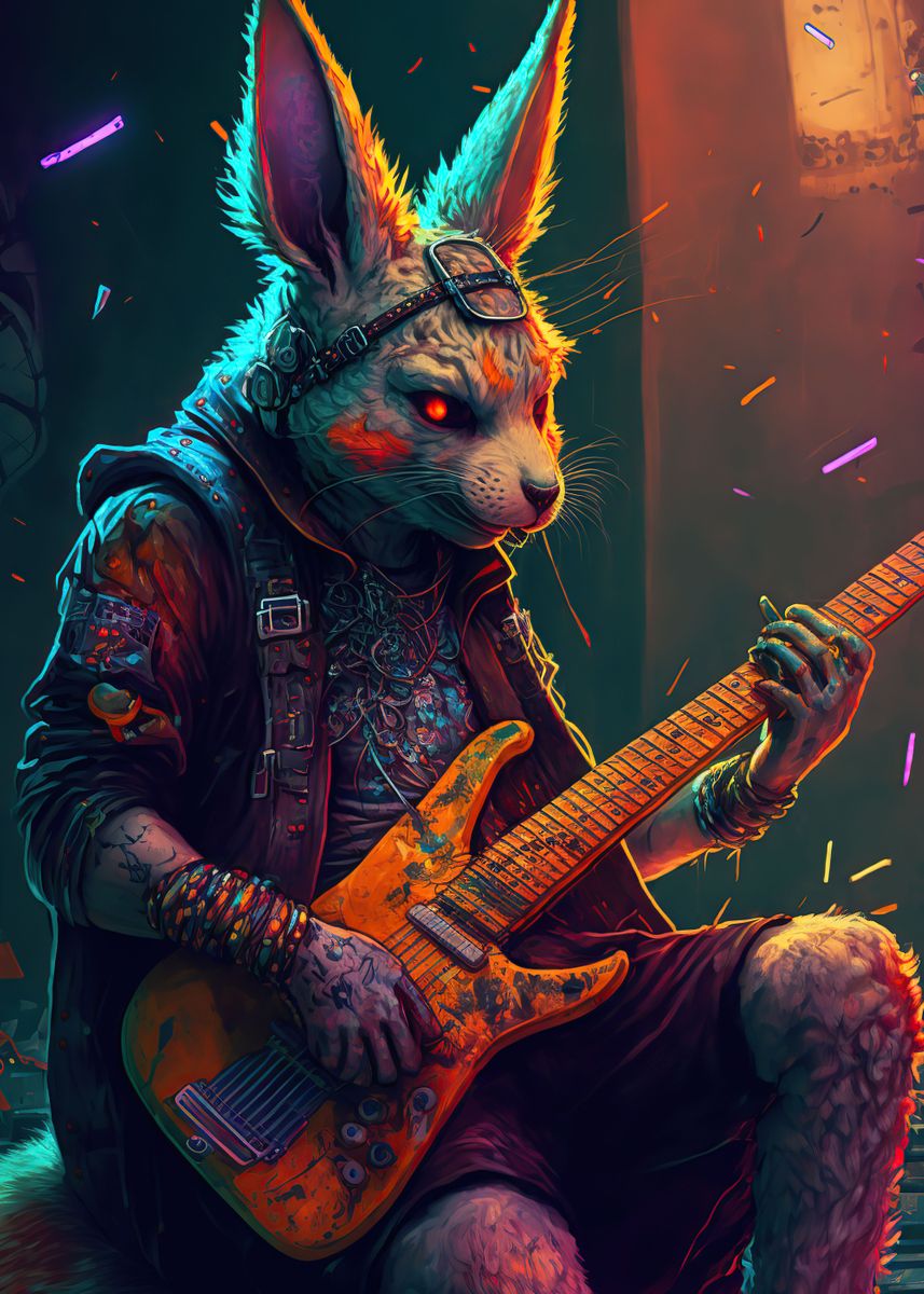 'Rabbit Guitar Animal' Poster, picture, metal print, paint by Siobhan ...