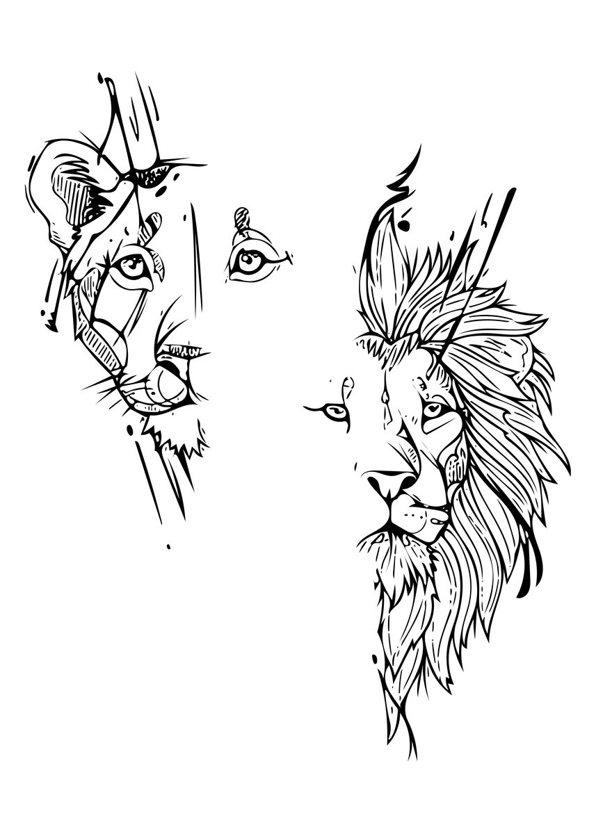 'Lions Partner Line Art' Poster, picture, metal print, paint by Chris ...