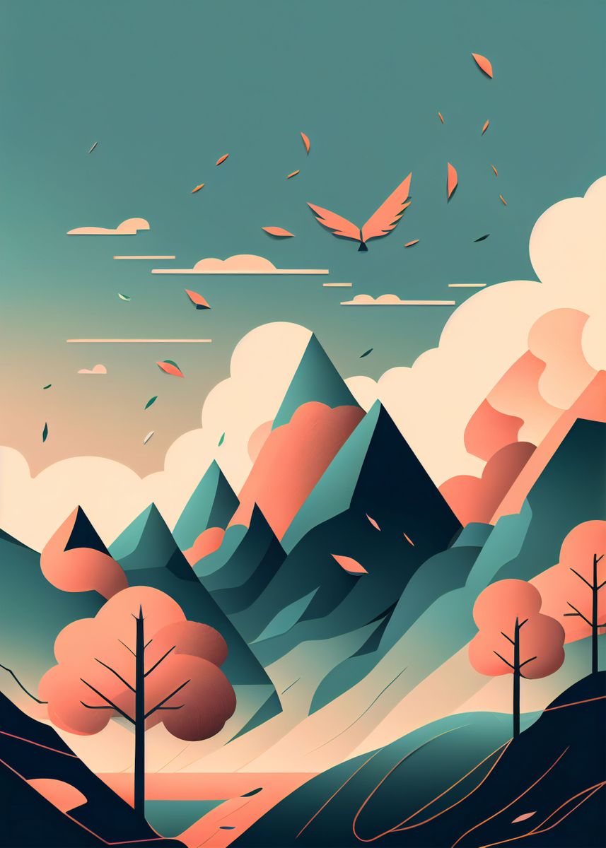 'Landscape Flat Design' Poster, picture, metal print, paint by Digital ...