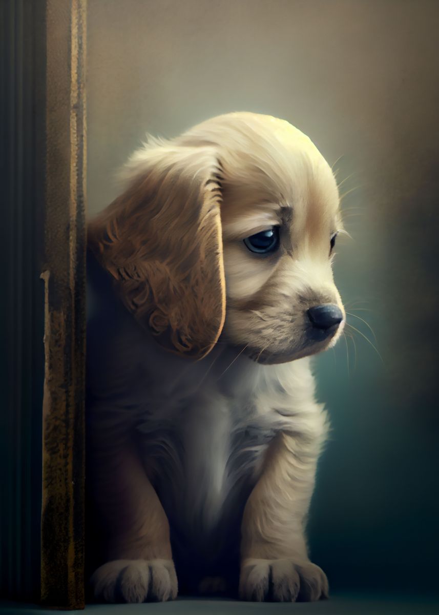 'Sad looking puppy' Poster, picture, metal print, paint by Bofferding ...