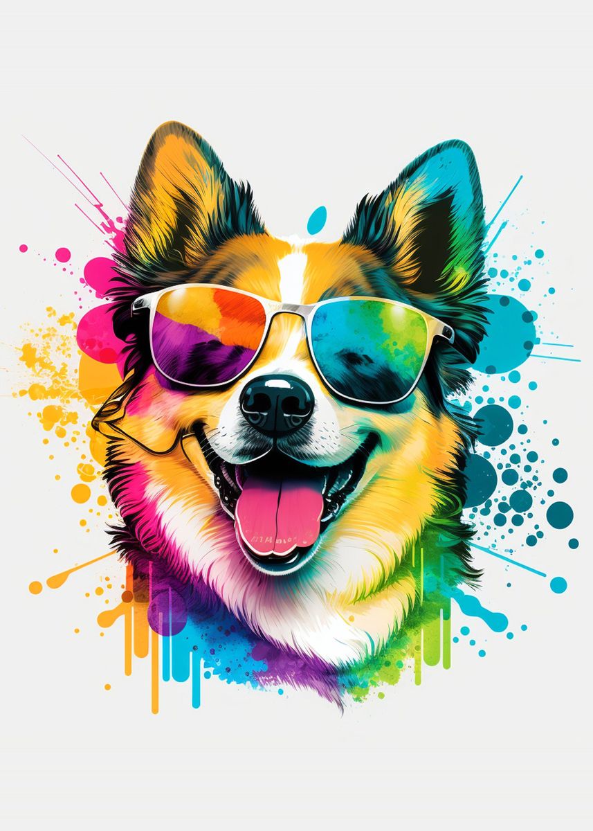 'Happy Colorful Dog painted' Poster by Max Ronn | Displate