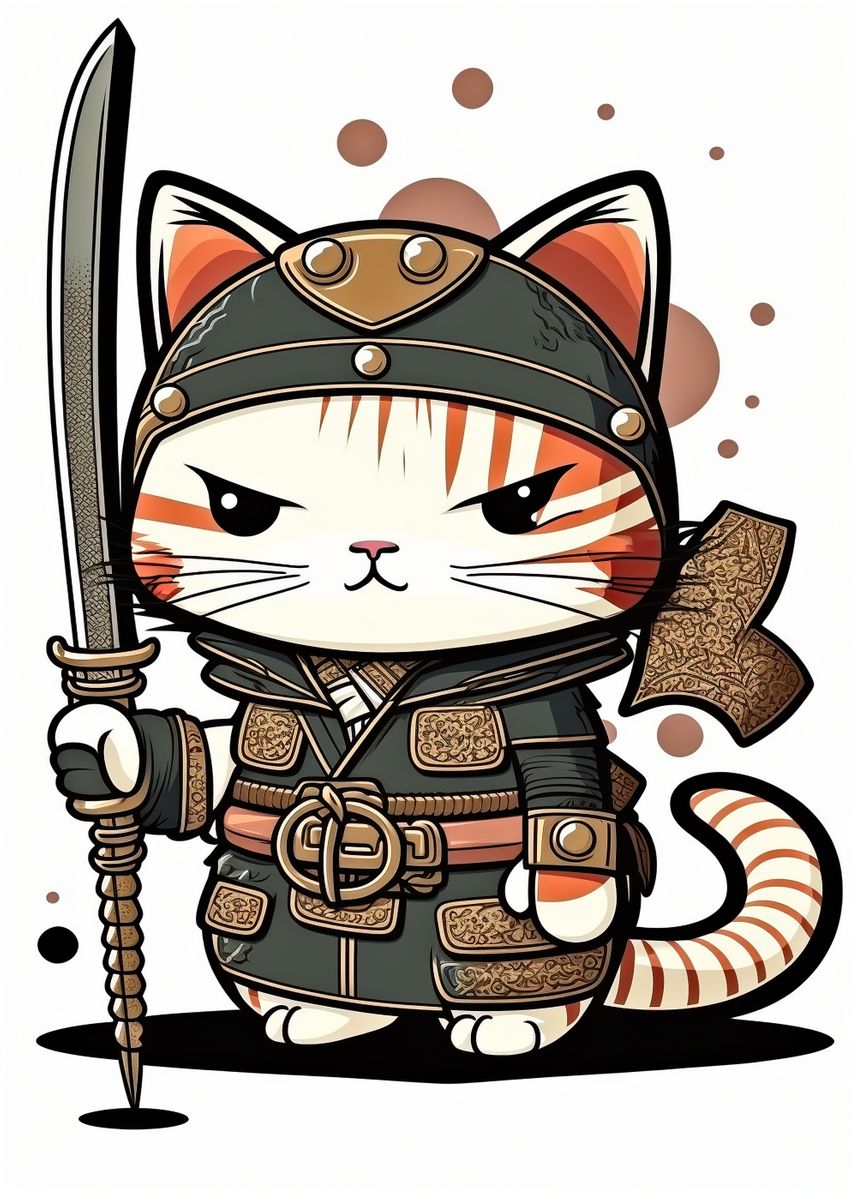 'Cattastic Samurai ' Poster, picture, metal print, paint by Steel ...