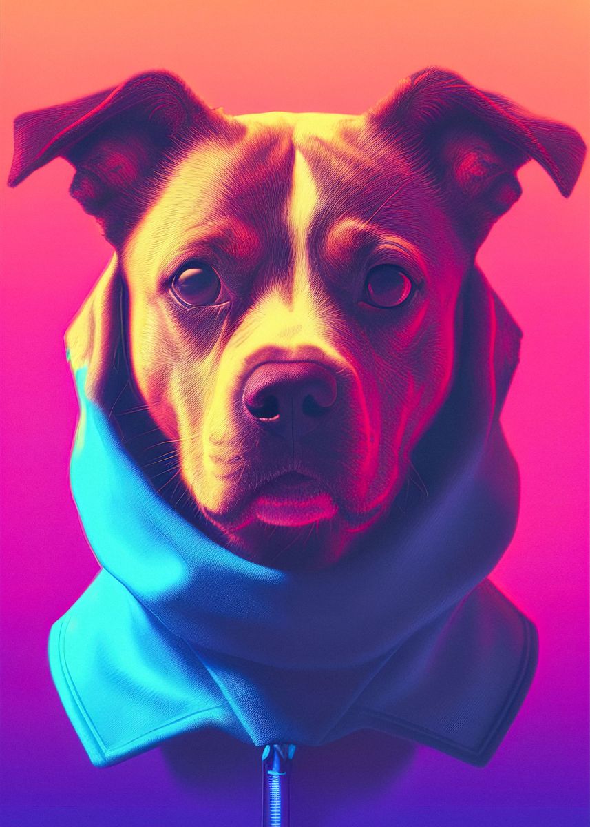 'Synthwave style dog' Poster, picture, metal print, paint by Le Duc Hiep | Displate