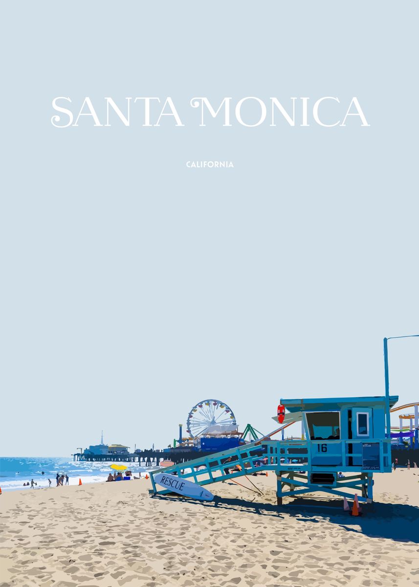 'Santa Monica' Poster, picture, metal print, paint by Calvin | Displate