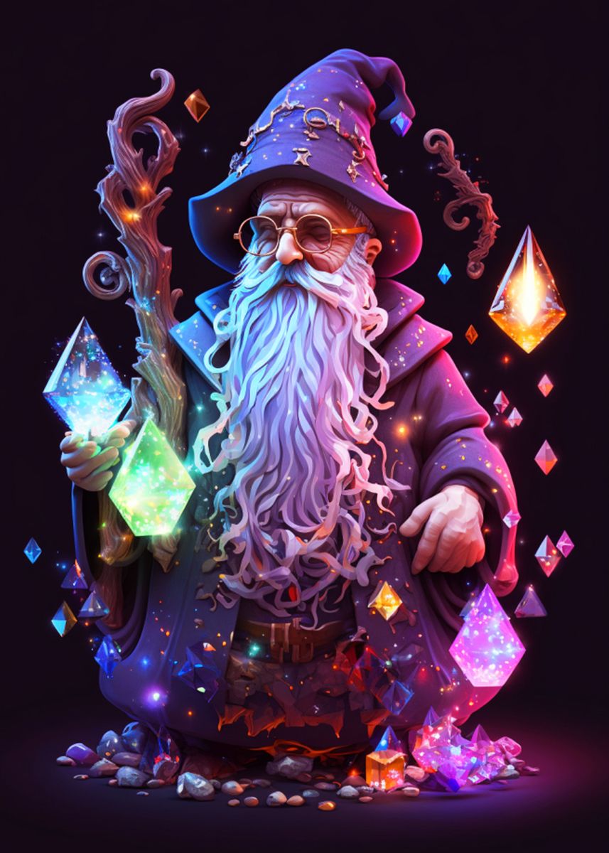 'The Old Crystal Wizard' Poster, picture, metal print, paint by Keiji ...
