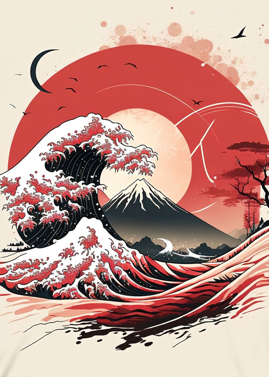 'Wave Mountain Japan' Poster, picture, metal print, paint by Anime ...